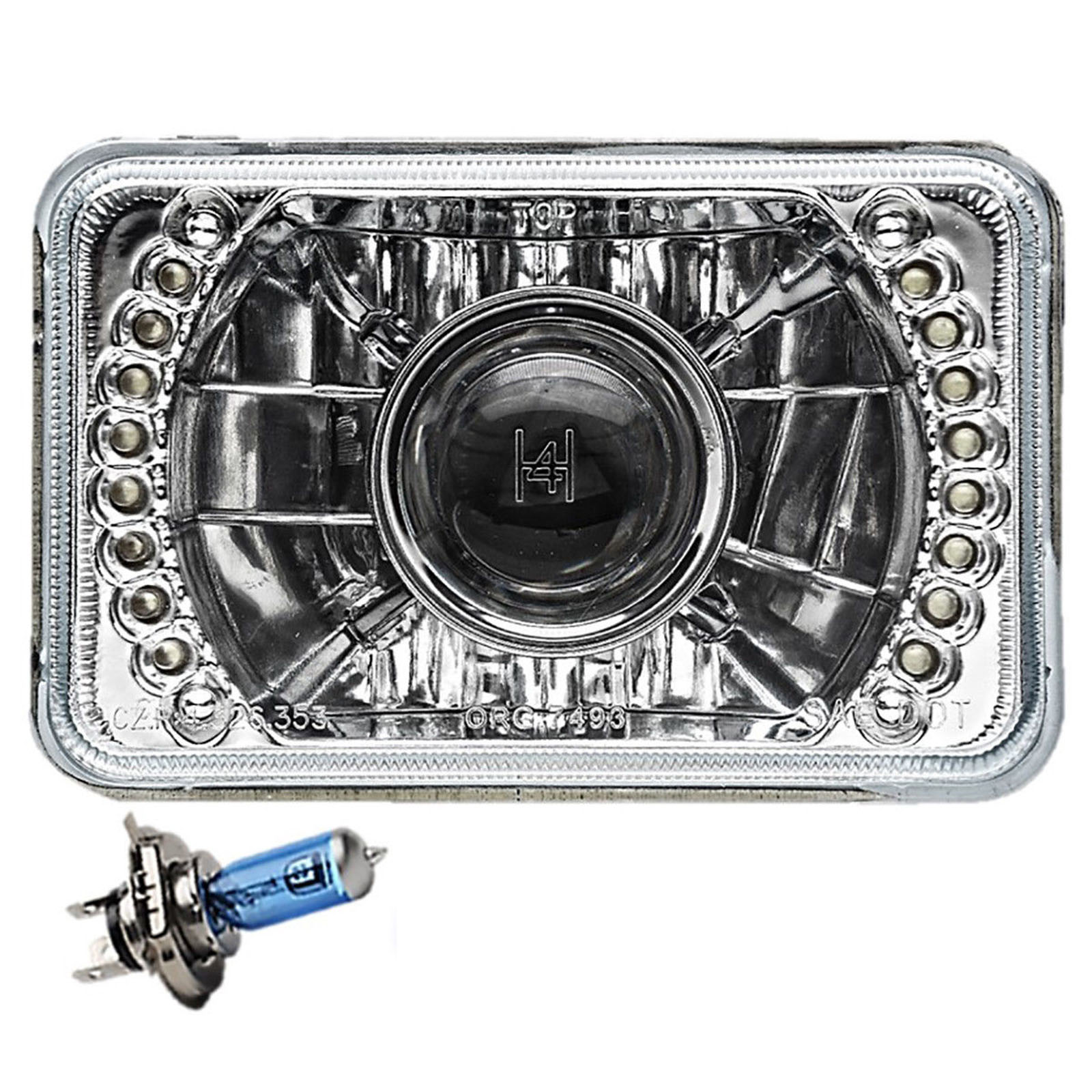 4X6" White LED Halo Projector Crystal Clear Headlight Halogen Headlamp ...